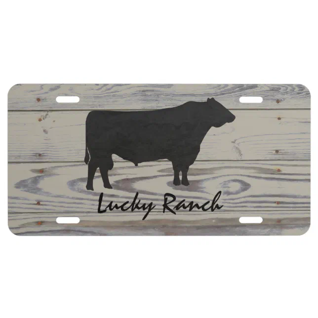 Rustic Wood Angus Bull Watercolor Silhouette License Plate | Zazzle