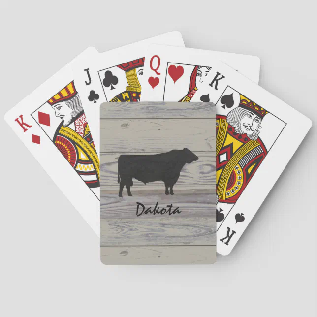 Rustic Wood Angus Bull Watercolor Silhouette Poker Cards | Zazzle