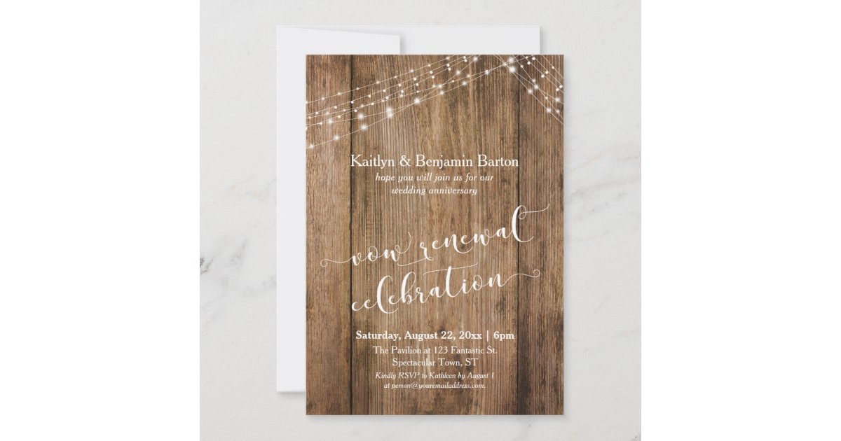 Rustic Wood Anniversary Vow Renewal Celebration Invitation | Zazzle