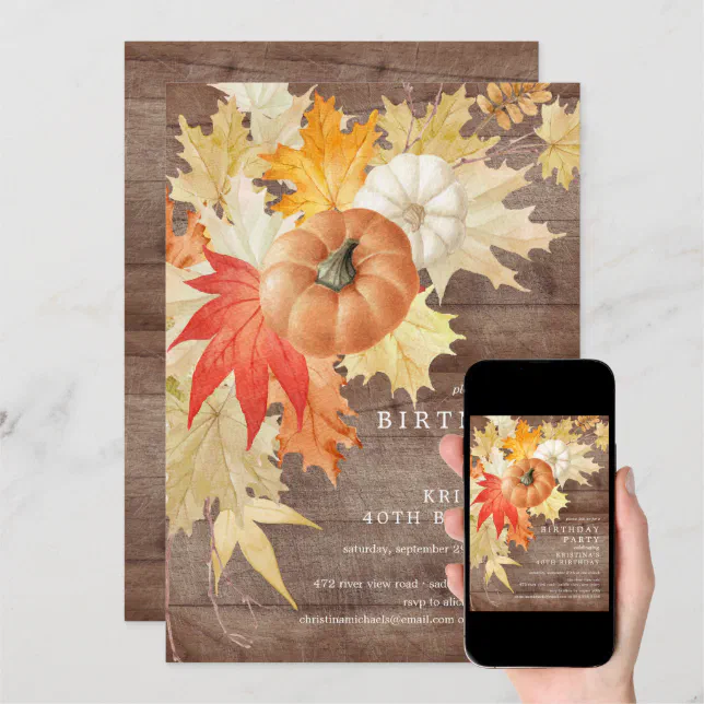 Rustic Wood Autumn Birthday Invitation | Zazzle
