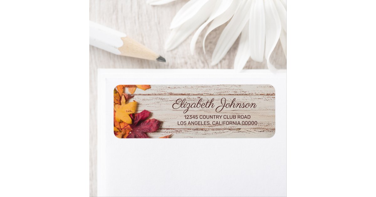 Rustic Wood Autumn Leaves Label | Zazzle