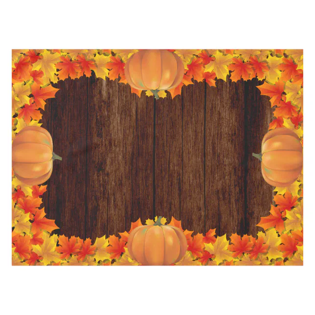 Rustic Wood Autumn Leaves Pumpkins Tablecloth | Zazzle