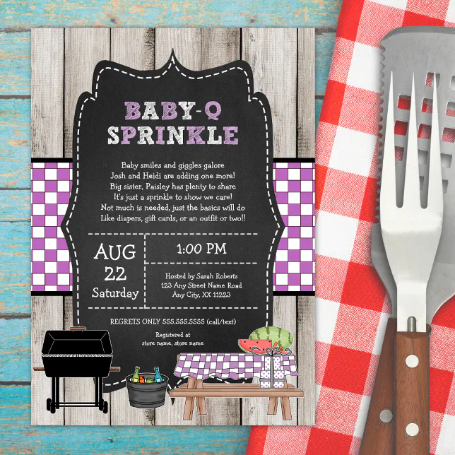 Rustic Wood Baby Q Sprinkle Shower Invitation | Zazzle