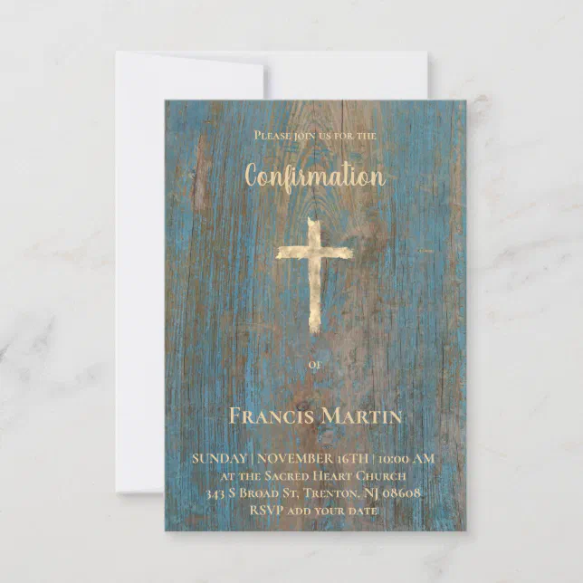 rustic wood background Confirmation Invitation | Zazzle