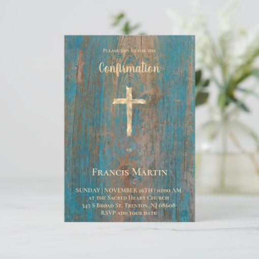 rustic wood background Confirmation Invitation | Zazzle