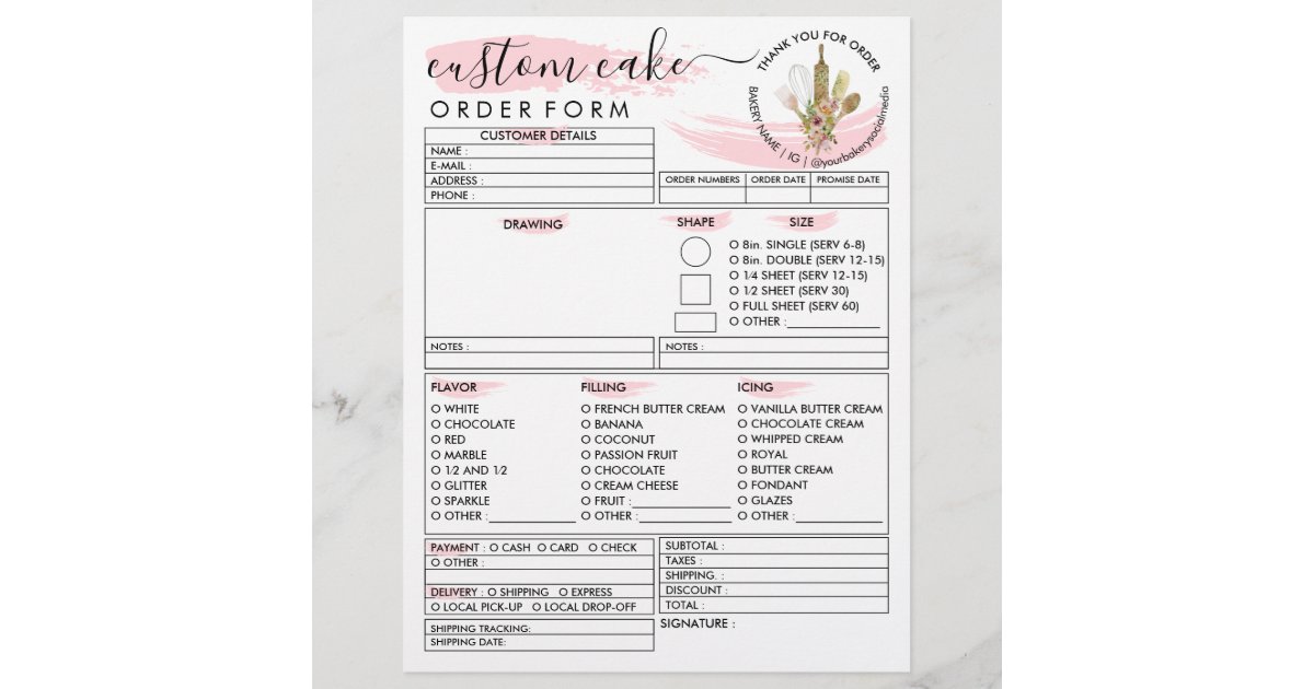 Rustic Wood Bakery Cake Order Form Flyer | Zazzle