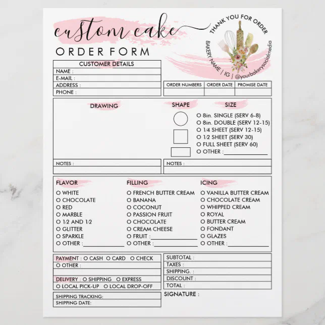 Rustic Wood Bakery Cake Order Form Flyer | Zazzle