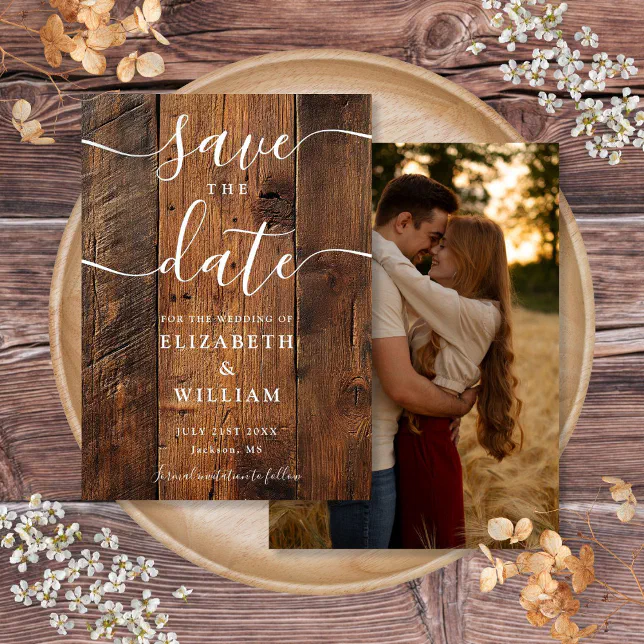Rustic Wood Barn Boho Chic Photo Wedding Save The Date | Zazzle