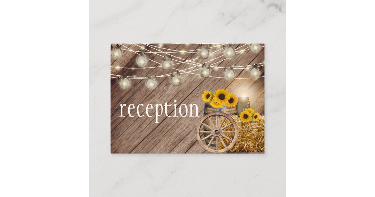 Rustic Wood Barrel and Sunflowers - Reception Enclosure Card | Zazzle