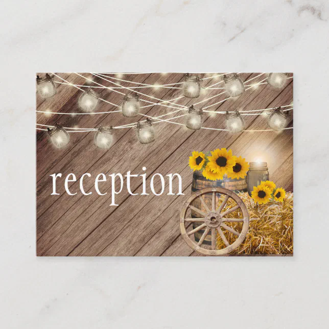 Rustic Wood Barrel and Sunflowers - Reception Enclosure Card | Zazzle