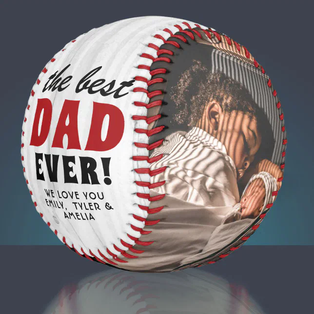Rustic Wood Best Dad Ever Father`s Day 2 Photo Baseball | Zazzle