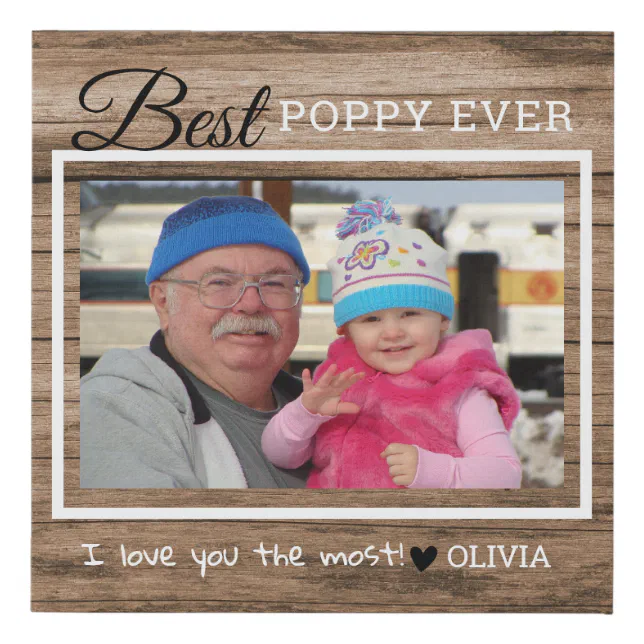 Rustic Wood Best Poppy Ever Grandpa Photo Faux Canvas Print | Zazzle