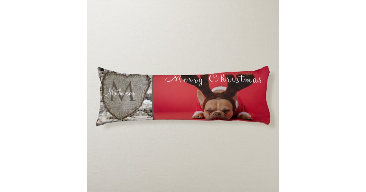 Rustic Wood Birch Bark Heart Family Photo Xmas Body Pillow | Zazzle