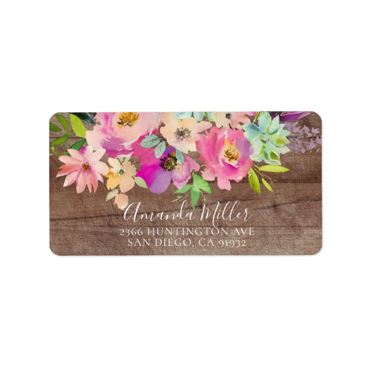 Rustic Wood Blooms Floral Return Address Label | Zazzle