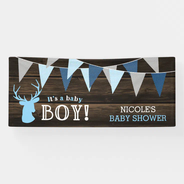 Rustic Wood Blue Deer Boy Baby Shower Banner | Zazzle
