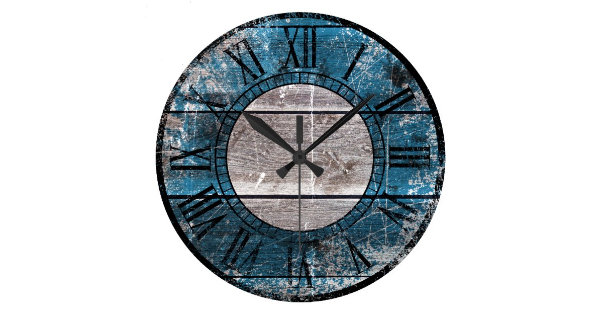 Rustic Wood (Blue) Large Clock | Zazzle