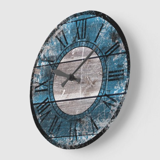 Rustic Wood (Blue) Large Clock | Zazzle