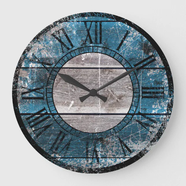 Rustic Wood (Blue) Large Clock | Zazzle