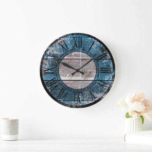 Rustic Wood (Blue) Large Clock | Zazzle