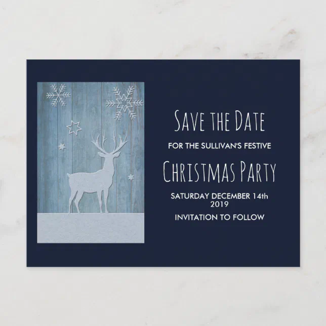 Rustic Wood Blue Reindeer Country Christmas Postcard | Zazzle