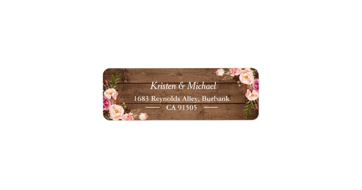 Rustic Wood Blush Pink Romantic Floral Label | Zazzle
