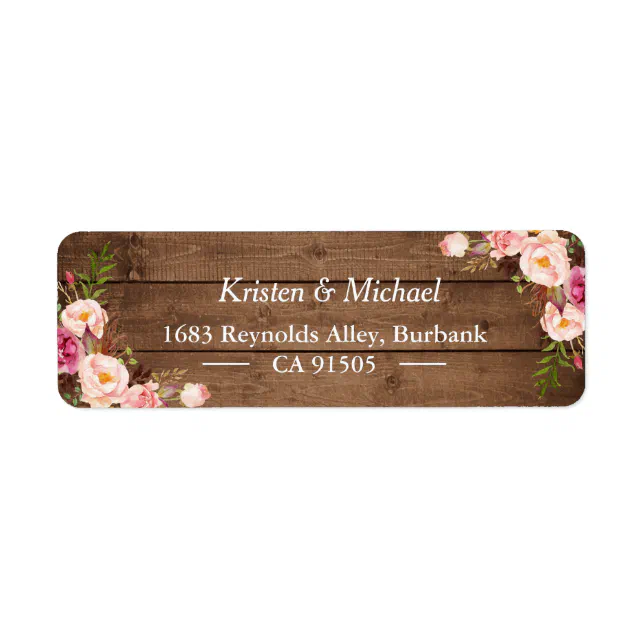 Rustic Wood Blush Pink Romantic Floral Label | Zazzle