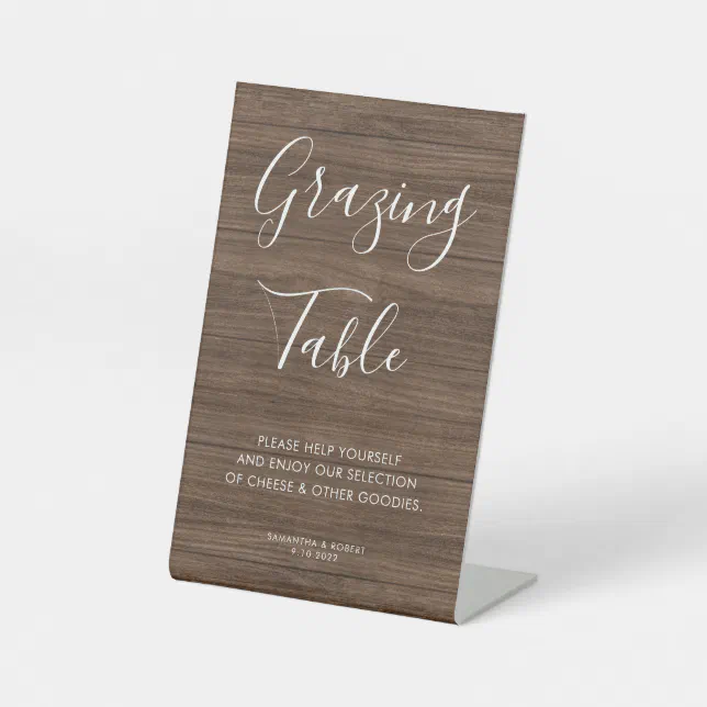 Rustic Wood Board Script Grazing Table Wedding Pedestal Sign | Zazzle