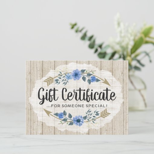 Rustic Wood & Bohemian Arrow Gift Certificate Card | Zazzle