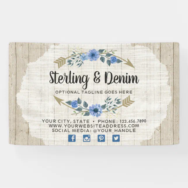 Rustic Wood & Bohemian Watercolor Floral Arrows Banner | Zazzle