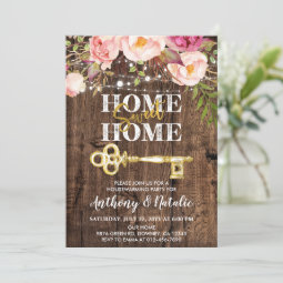 Rustic Wood Boho Floral Housewarming Invitation | Zazzle