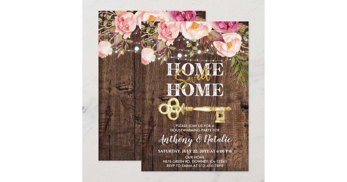 Rustic Wood Boho Floral Housewarming Invitation | Zazzle