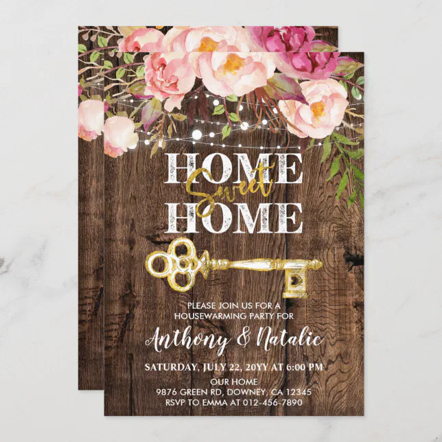 Rustic Wood Boho Floral Housewarming Invitation | Zazzle