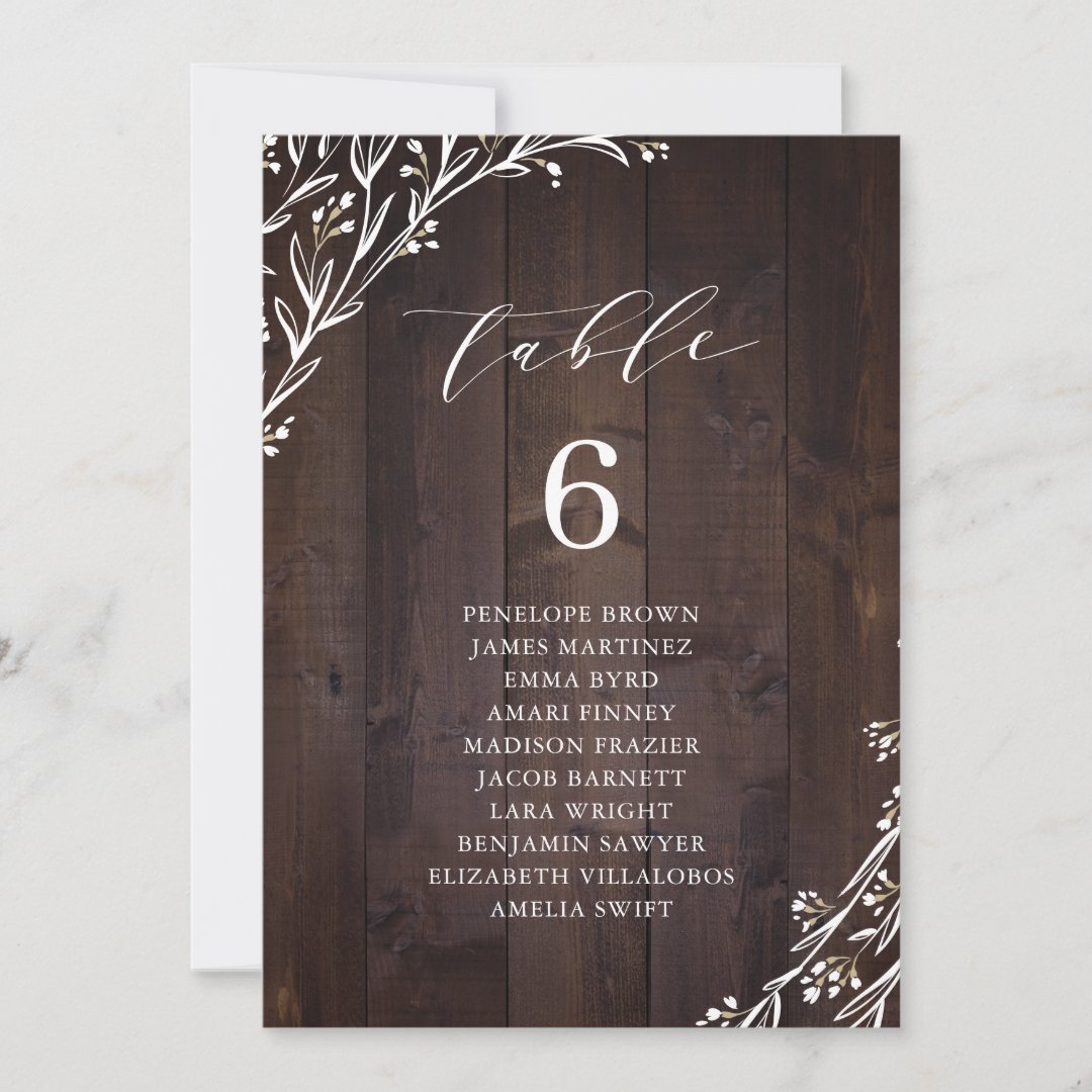Rustic Wood Boho floral table number seating chart | Zazzle