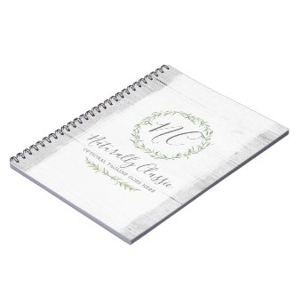 Rustic Wood & Botanical Leaf Branches Green Wreath Notebook | Zazzle