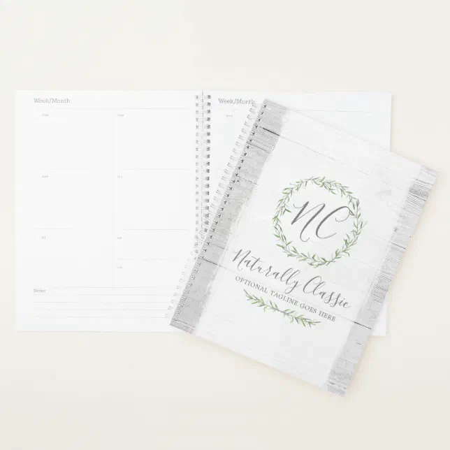 Rustic Wood & Botanical Leaf Branches Green Wreath Planner | Zazzle