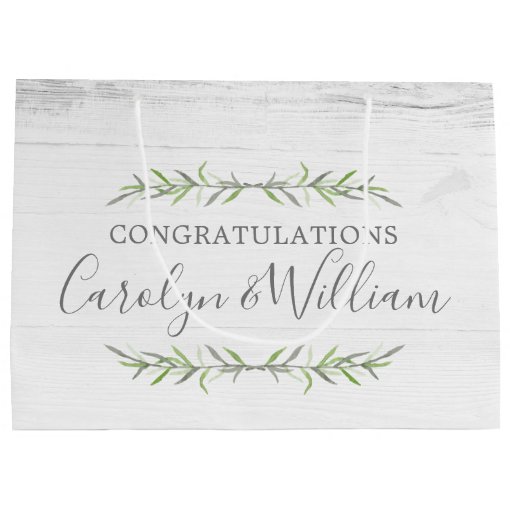 Rustic Wood & Botanical Wedding Congratulations Large Gift Bag | Zazzle