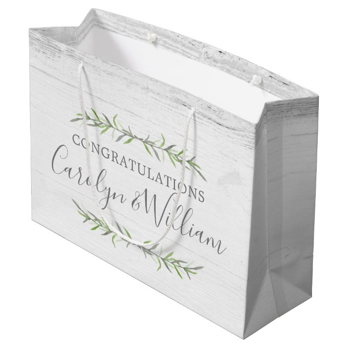 Rustic Wood & Botanical Wedding Congratulations Large Gift Bag | Zazzle.com