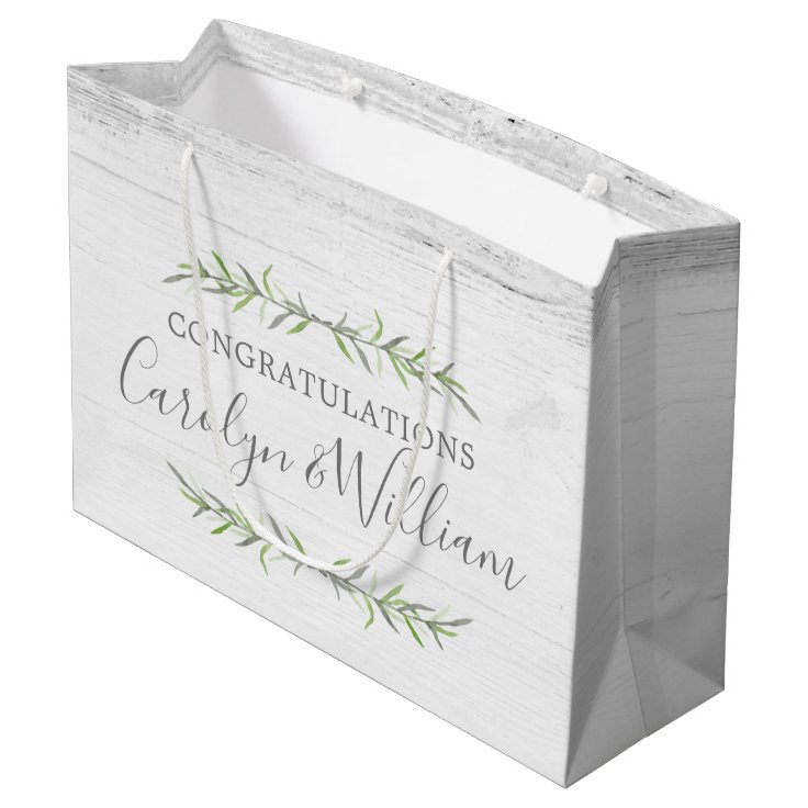 Rustic Wood & Botanical Wedding Congratulations Large Gift Bag | Zazzle