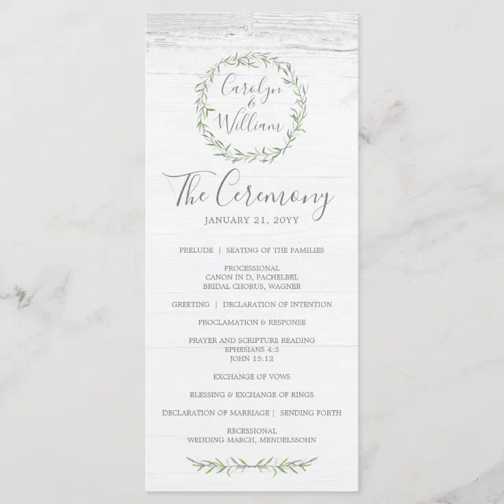 Rustic Wood & Botanical Wreath Wedding Program | Zazzle