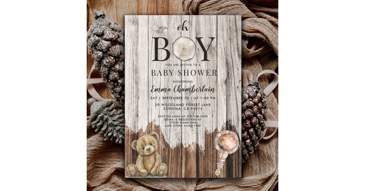 Rustic Wood Boy Baby Shower Invitation | Zazzle