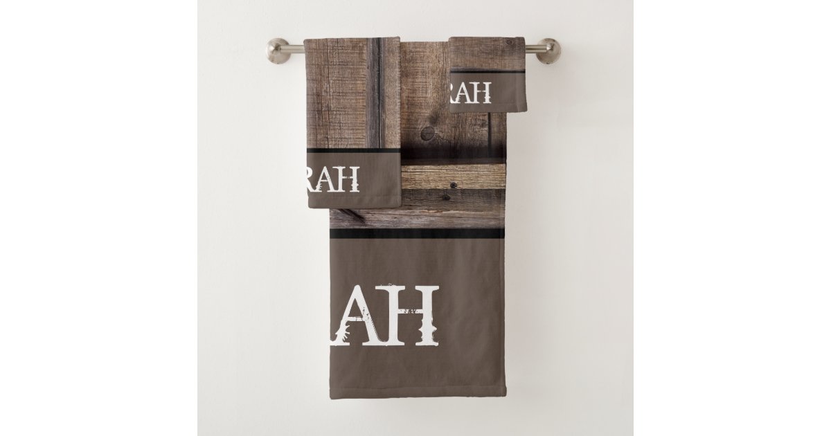 Rustic Wood Brown Farmhouse Barn Distressed Bath Towel Set | Zazzle