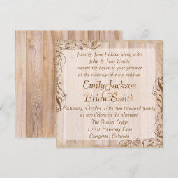 Rustic wood brown theme wedding invitations | Zazzle