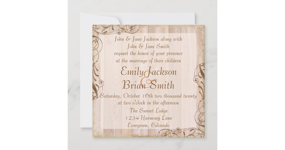 Rustic wood brown theme wedding invitations | Zazzle