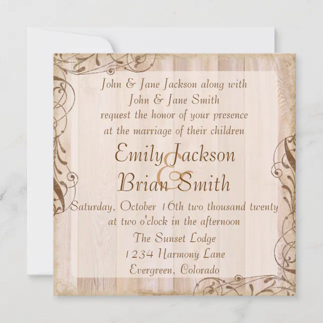 Rustic wood brown theme wedding invitations | Zazzle