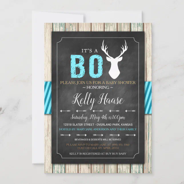 Rustic Wood Buck Boy Baby Shower Invitation | Zazzle