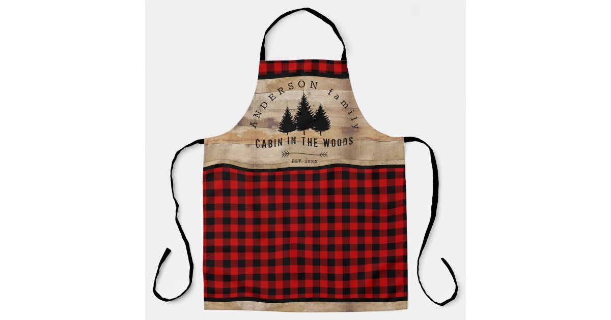 Rustic Wood Buffalo Plaid Pattern Cabin in Woods Apron | Zazzle