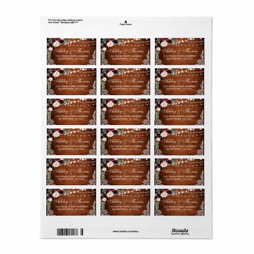 Rustic Wood Burgundy Blue Floral Address Label | Zazzle