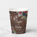 Rustic Wood Burgundy Floral Lights Wedding Paper Cups | Zazzle