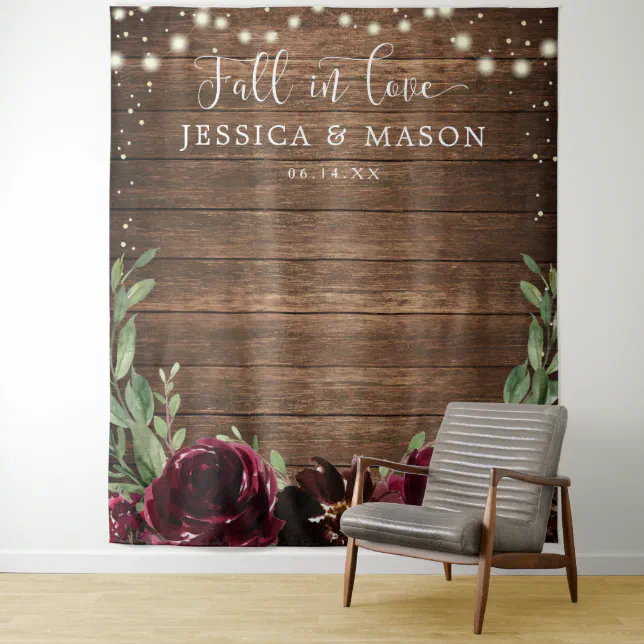 Rustic Wood Burgundy Wall Photo Backdrop | Zazzle