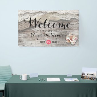 Rustic Wood Burlap Lace Floral Wedding Welcome Banner | Zazzle